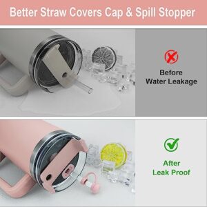 Straw Cover Spill Stopper Set Compatible with Stanley Cup 40 oz 30 oz Quencher H1.0, 2 Silicone Straw Cover Cap, 2 Square Spill Stopper and 2 Round Leak Stopper for Stanley Tumbler Accessories