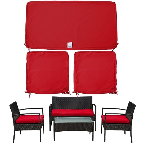 3 Pack Outdoor Cushions Replacement Covers Fit for 4 Pieces Wicker Rattan Patio Conversation Set Loveseat Chairs Sofa Furniture,Splashproof Fadeless,39x19.3x2,19.3x19.3x2,Red-Not Filler