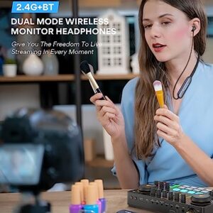 MAONO Wireless Neckband Headphones, WH30 Semi-in-Ear Monitor Earbuds with 3.5MM Transmitter, Dual Mode 2.4G/BT 5.3 Stable Wireless Transmission Light Weight 12Hrs Playtime