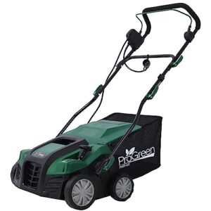 2 in 1 walk behind scarifier, garden scarifier, 16inch dethatcher corded electric scarifier, 15 amp electric lawn dethatcher, removable collection bag extra large 58qt