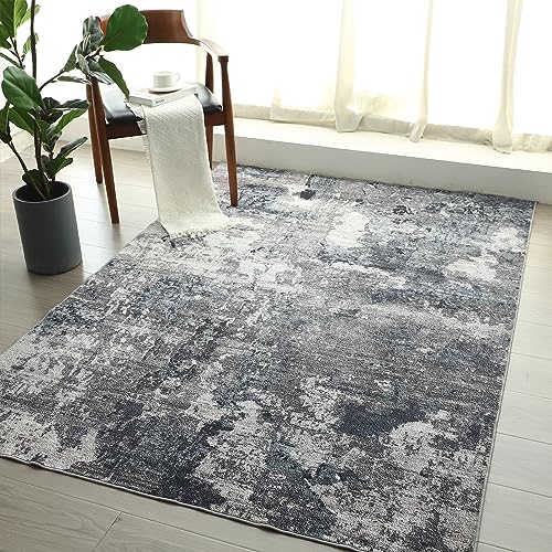 QD-Udreamy 5x7 Area Rugs, Machine Washable Rug 5' x 7', Ultra-Thin Abstract Modern Area Rug Stain Resistant Anti Slip Backing Rugs for Living Room Bedroom