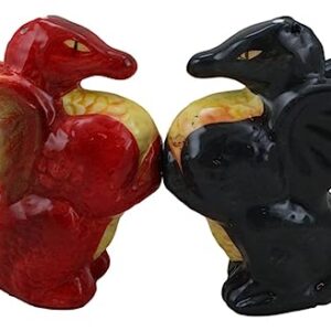 Ebros Gift Red Fire And Black Smoke Dueling Dragons Couple Ceramic Salt Pepper Shakers Set Figurines As Fantasy Mythical Magic Dungeons And Dragon Gothic Accent Decor