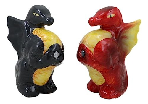 Ebros Gift Red Fire And Black Smoke Dueling Dragons Couple Ceramic Salt Pepper Shakers Set Figurines As Fantasy Mythical Magic Dungeons And Dragon Gothic Accent Decor