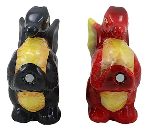 Ebros Gift Red Fire And Black Smoke Dueling Dragons Couple Ceramic Salt Pepper Shakers Set Figurines As Fantasy Mythical Magic Dungeons And Dragon Gothic Accent Decor