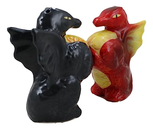 Ebros Gift Red Fire And Black Smoke Dueling Dragons Couple Ceramic Salt Pepper Shakers Set Figurines As Fantasy Mythical Magic Dungeons And Dragon Gothic Accent Decor