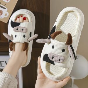 Koazilki Cow Slippers for Women Men Fuzzy Cute Cartoon House Shoes Warm Cozy Animal Fluffy Kawaie Indoor Outdoor Fun Slides US7.5-8.5