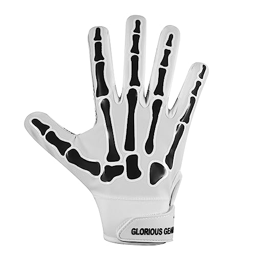 Glorious Traders Football Gloves, Adult and Youth Football Gloves Men & Women's - Ultimate Performance Booster Football Gloves Adult with Super Perfect fit & Sticky Grip. (White, Medium)