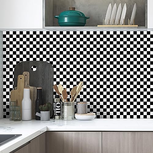 Nourilife Black and White Wallpaper Mosaic Peel and Stick Wallpaper Checkerboard Geometric Wallpaper Bathroom Living Room and More renovate Removable Wall Paper 17.7"*120" PVC self Stick Wallpaper