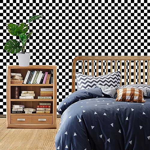 Nourilife Black and White Wallpaper Mosaic Peel and Stick Wallpaper Checkerboard Geometric Wallpaper Bathroom Living Room and More renovate Removable Wall Paper 17.7"*120" PVC self Stick Wallpaper