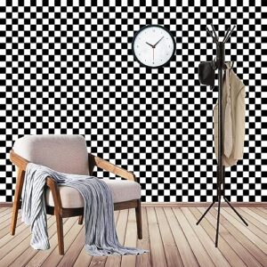 Nourilife Black and White Wallpaper Mosaic Peel and Stick Wallpaper Checkerboard Geometric Wallpaper Bathroom Living Room and More renovate Removable Wall Paper 17.7"*120" PVC self Stick Wallpaper