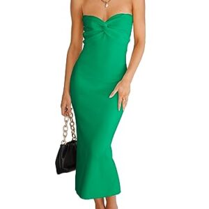 ANRABESS Wedding Guest Dress for Women Sexy Bodycon Sleeveless Strapless Twist Knot Front Ribbed Knit Midi Sweater Cocktail Semi Formal Dresses 2023 Fashion B1147qiancaolv-S