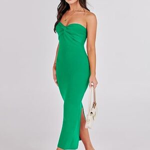 ANRABESS Wedding Guest Dress for Women Sexy Bodycon Sleeveless Strapless Twist Knot Front Ribbed Knit Midi Sweater Cocktail Semi Formal Dresses 2023 Fashion B1147qiancaolv-S