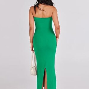 ANRABESS Wedding Guest Dress for Women Sexy Bodycon Sleeveless Strapless Twist Knot Front Ribbed Knit Midi Sweater Cocktail Semi Formal Dresses 2023 Fashion B1147qiancaolv-S