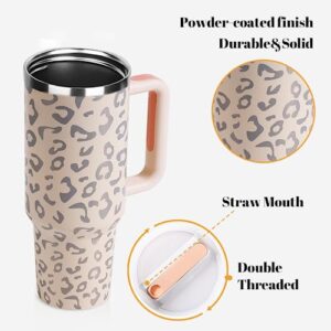 Oserlo 40 oz Tumbler Leopard Bottle Travel Mug with Handle and Straw Lid Double Layer Reusable Insulated Vacuum Cup Stainless Steel Travel Tumbler Mug for Hot and Cold Beverages, Dishwasher Safe