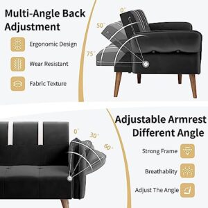 Shintenchi Futon Sofa Bed Modern Folding Sleeper Couch Bed for Living Room,Velvet Loveseat Sofa Couch Sofa cama for Apartments Office Small Spaces,w/Adjustable Armrests Backrest,Black