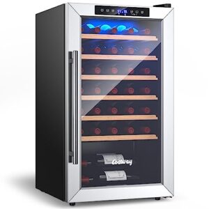 costway 20 inch wine cooler, 33 bottles wine refrigerator with 2-layer tempered glass door & dual alarm function, 41-61.5°f temp control, built-in or freestanding mini wine fridge