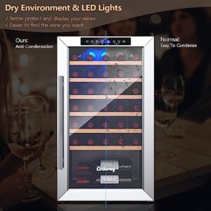 COSTWAY 20 Inch Wine Cooler, 33 Bottles Wine Refrigerator with 2-Layer Tempered Glass Door & Dual Alarm Function, 41-61.5°F Temp Control, Built-In or Freestanding Mini Wine Fridge