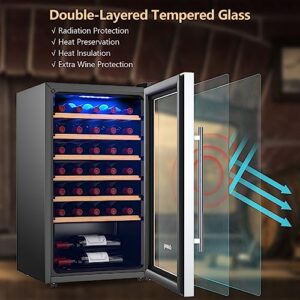 COSTWAY 20 Inch Wine Cooler, 33 Bottles Wine Refrigerator with 2-Layer Tempered Glass Door & Dual Alarm Function, 41-61.5°F Temp Control, Built-In or Freestanding Mini Wine Fridge