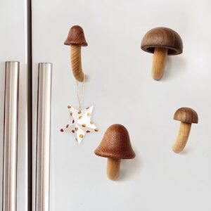 OLizee® 4 Pack Magnetic Wood Mushroom Refrigerator Magnets Fridge Magnets Decor Decorative Fridge Magnet Ornament for Fridge Whiteboard