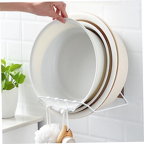 Alipis 1pc Holder Basin Storage Basket Organizer Wall- Wall-Mounted Simplicity Dish White Kitchen Washbasin Shelf Rack Bathroom Hanging for Stand Mounted with Pan Multifunctional Hook