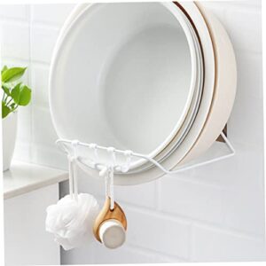 Alipis 1pc Holder Basin Storage Basket Organizer Wall- Wall-Mounted Simplicity Dish White Kitchen Washbasin Shelf Rack Bathroom Hanging for Stand Mounted with Pan Multifunctional Hook