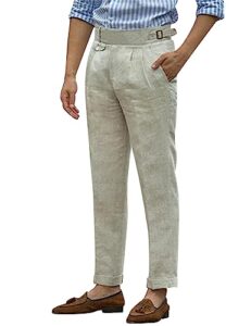 snoly men's summer retro lightweight linen gurkha trousers tapered leg straight flat front chino pant (as1, alpha, l, regular, regular, beige, regular)