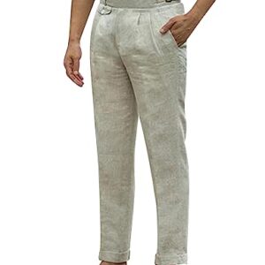 Snoly Men's Summer Retro Lightweight Linen Gurkha Trousers Tapered Leg Straight Flat Front Chino Pant (as1, Alpha, l, Regular, Regular, Beige, Regular)