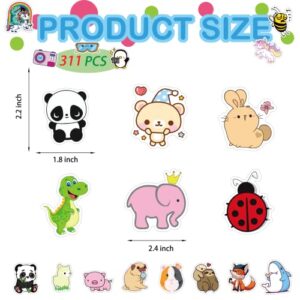 310 Pcs Cute Animal Stickers for Kids, Water Bottle Food Stickers Waterproof Vinyl Phone Skateboard Laptop Stickers, Aesthetic Sticker Packs for Boys Girls Teens