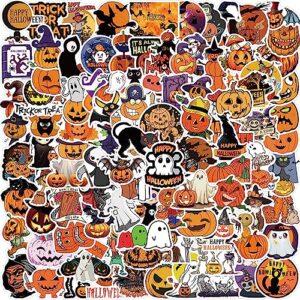 100pcs non-repeating halloween pumpkin theme stickers, vinyl waterproof holiday party stickers, holiday gifts for kids and youth adult teens, for water bottle, laptop, skateboard, luggage, arts and crafts, party favors