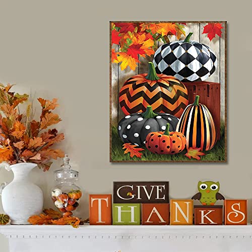 Tiwabb Thanksgiving Paint by Number for Adults,Fall Painting by Numbers Kits On Canvas,Without Frame DIY 4 Pack Fall Pumpkin Truck Oil Painting Acrylic Paints, for Gift and Home Decor 12x16inch