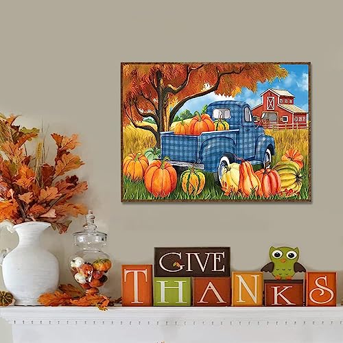 Tiwabb Thanksgiving Paint by Number for Adults,Fall Painting by Numbers Kits On Canvas,Without Frame DIY 4 Pack Fall Pumpkin Truck Oil Painting Acrylic Paints, for Gift and Home Decor 12x16inch