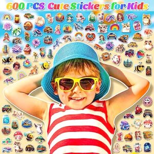 600PCS Stickers for Kids, Summer Water Bottle Stickers for Kids Classroom, Waterproof Vinyl Stickers Aesthetic for Laptop, Scrapbook, Phone, Cute Sticker Packs for Kids Teens Girls