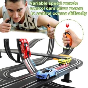 Slot Car Race Track Sets, 23 ft Battery Powered or Electric Track with 4 Slot Cars, Dual Racing Game Lap Counters, Race Track Set Features a Loop, Turns, Straightaways and a Crossover for Boys Age 4-8