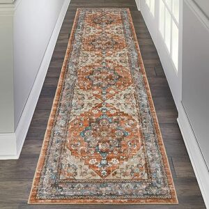 bsmathom vintage runner rug 2x8, non-slip non-shedding hallway rug runner, soft machine washable area rug long rug runner, low-pile floor carpet for hallway entryway, red