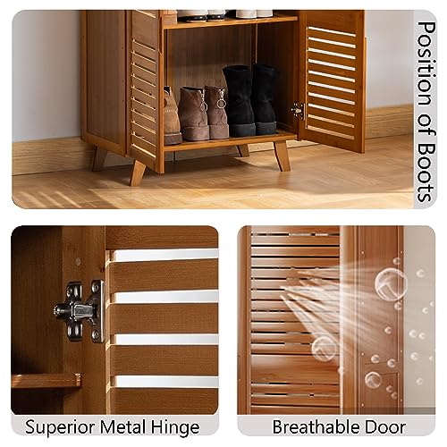 Suwoic Shoe Cabinet with 2 Doors for Entryway, 4 Tier Shoe Storage Cabinet with Boot Position, Freestanding Shoe Rack Storage Organiz for Closet, Living Room, Bedroom