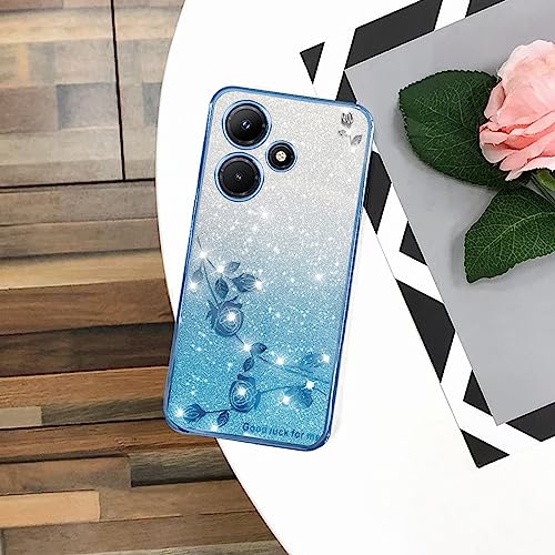 Yarxiawin for Infinix Hot 30i Case Clear Glitter Sparkle Luxury Shiny Infinix Hot 30i Phone Case Silicone TPU Soft Flower Transparent Shockproof Cover Pruple Thin (Blue)