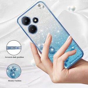 Yarxiawin for Infinix Hot 30i Case Clear Glitter Sparkle Luxury Shiny Infinix Hot 30i Phone Case Silicone TPU Soft Flower Transparent Shockproof Cover Pruple Thin (Blue)