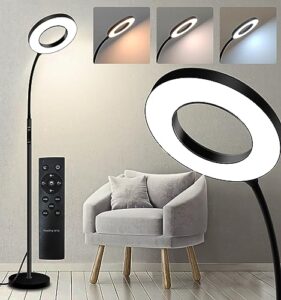 vividstarry modern led floor lamp with remote & touch control, 2700k-6500k bright dimmable floor reading lamp for living room/bedroom/office, gooseneck task lights 10-100% brightness adjustable,timer