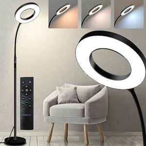 vividstarry Modern LED Floor Lamp with Remote & Touch Control, 2700K-6500K Bright Dimmable Floor Reading Lamp for Living Room/Bedroom/Office, Gooseneck Task Lights 10-100% Brightness Adjustable,Timer