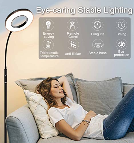 vividstarry Modern LED Floor Lamp with Remote & Touch Control, 2700K-6500K Bright Dimmable Floor Reading Lamp for Living Room/Bedroom/Office, Gooseneck Task Lights 10-100% Brightness Adjustable,Timer