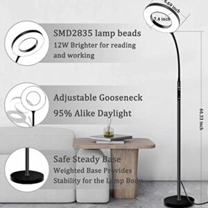 vividstarry Modern LED Floor Lamp with Remote & Touch Control, 2700K-6500K Bright Dimmable Floor Reading Lamp for Living Room/Bedroom/Office, Gooseneck Task Lights 10-100% Brightness Adjustable,Timer