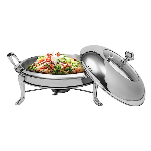 KOLHGNSE 24cm Silver Chafing Dish Buffet Set, Round Stainless Steel Chafer, Buffet Servers and Warmers Set Warming Tray with Glass Window for Wedding, Parties, Banquet, Events