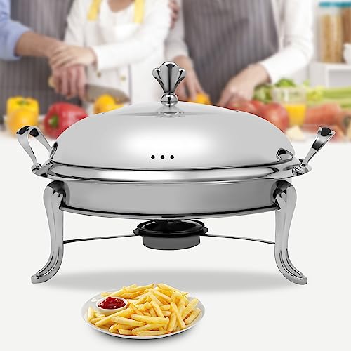 KOLHGNSE 24cm Silver Chafing Dish Buffet Set, Round Stainless Steel Chafer, Buffet Servers and Warmers Set Warming Tray with Glass Window for Wedding, Parties, Banquet, Events