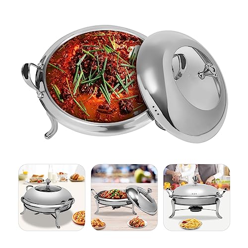 KOLHGNSE 24cm Silver Chafing Dish Buffet Set, Round Stainless Steel Chafer, Buffet Servers and Warmers Set Warming Tray with Glass Window for Wedding, Parties, Banquet, Events