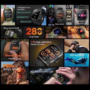 Tinwoo Smart Watch for Men Women Bluetooth Call (Answer/Dial Calls) One-Key Connection Blood Oxygen IP68 100+ Sport Modes Rugged Tactical Outdoor Smart Watches for Android and iPhone