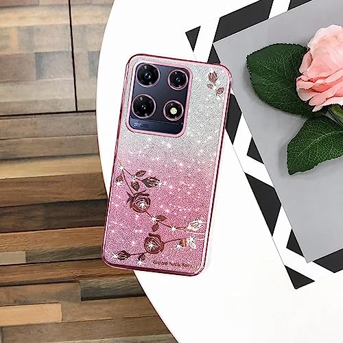 Yarxiawin for Infinix Note 30 Pro Case Clear Glitter Sparkle Luxury Shiny Infinix Note 30 Pro Phone Case Silicone TPU Soft Flower Transparent Shockproof Cover Pruple Thin (Pink)