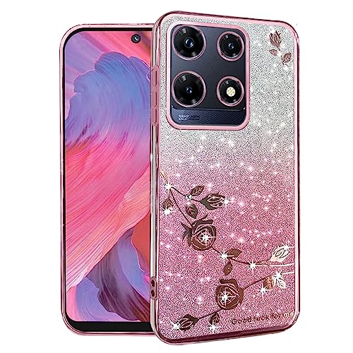 Yarxiawin for Infinix Note 30 Pro Case Clear Glitter Sparkle Luxury Shiny Infinix Note 30 Pro Phone Case Silicone TPU Soft Flower Transparent Shockproof Cover Pruple Thin (Pink)