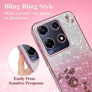 Yarxiawin for Infinix Note 30 Pro Case Clear Glitter Sparkle Luxury Shiny Infinix Note 30 Pro Phone Case Silicone TPU Soft Flower Transparent Shockproof Cover Pruple Thin (Pink)