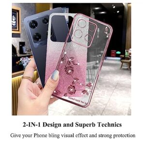 Yarxiawin for Infinix Note 30 Pro Case Clear Glitter Sparkle Luxury Shiny Infinix Note 30 Pro Phone Case Silicone TPU Soft Flower Transparent Shockproof Cover Pruple Thin (Pink)