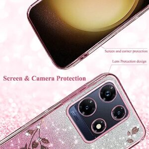 Yarxiawin for Infinix Note 30 Pro Case Clear Glitter Sparkle Luxury Shiny Infinix Note 30 Pro Phone Case Silicone TPU Soft Flower Transparent Shockproof Cover Pruple Thin (Pink)